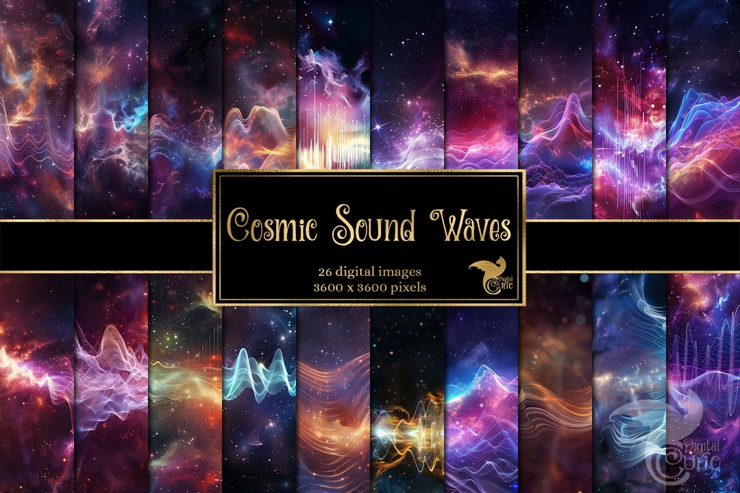 Cosmic Sound Waves Digital Paper, Frequency Texture Galaxy Nebula and ...