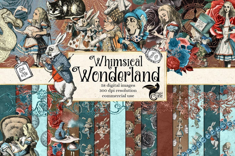 Alice in Wonderland Digital Scrapbooking Kit, Mad Hatter, Queen of ...