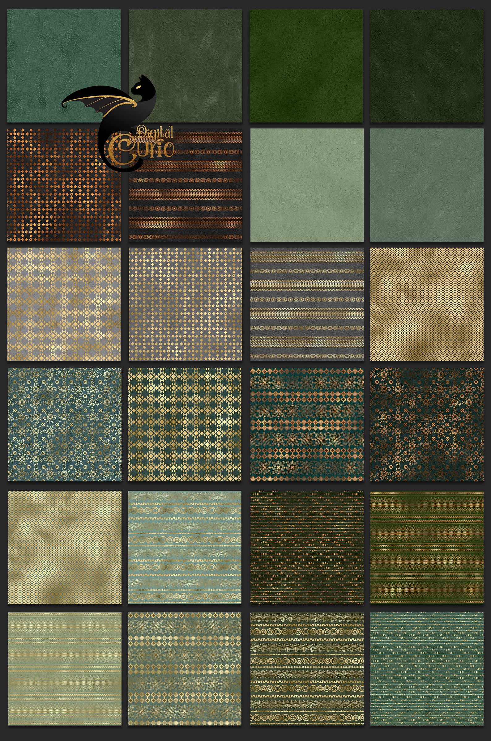 Bohemian Jungle Digital Paper, Seamless Leather Textures, Gold Boho ...