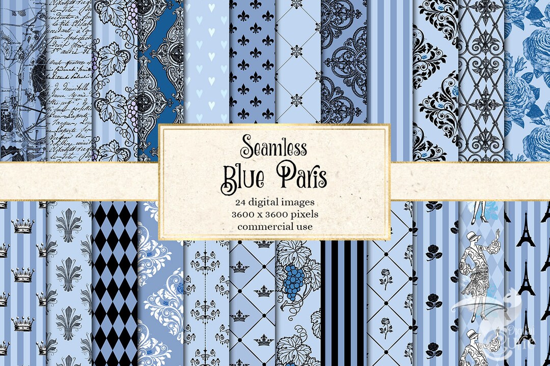 Blue Paris Digital Paper, French Eiffel Tower Patterns (digital ...