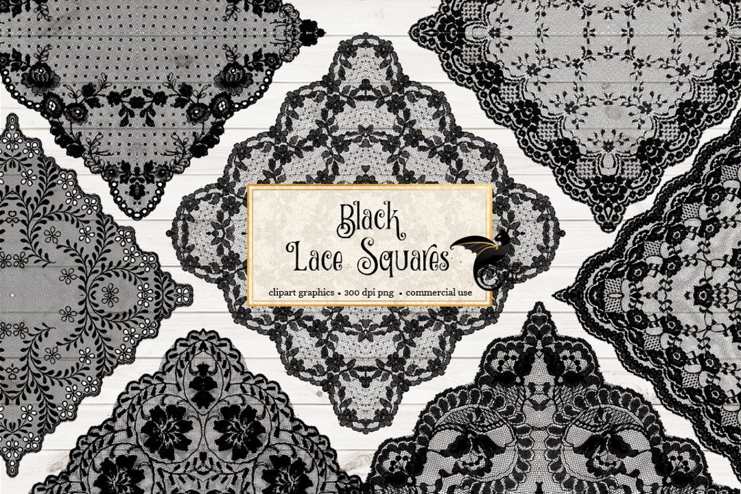 Black Lace Squares Clipart, Gothic Victorian Digital Vintage Lace Clip ...