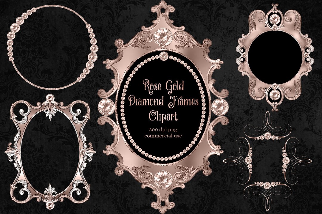 Rose Gold Diamond Frames Clipart, Antique Fancy Frame Clip Art, Wedding ...