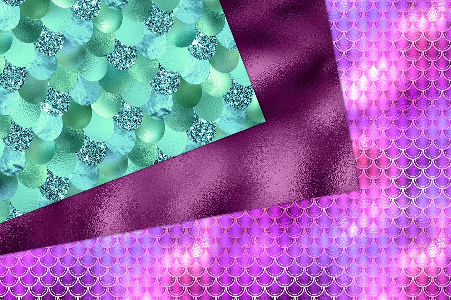 Metallic Mermaid Scales Digital Paper, Shimmering Foil Textures ...