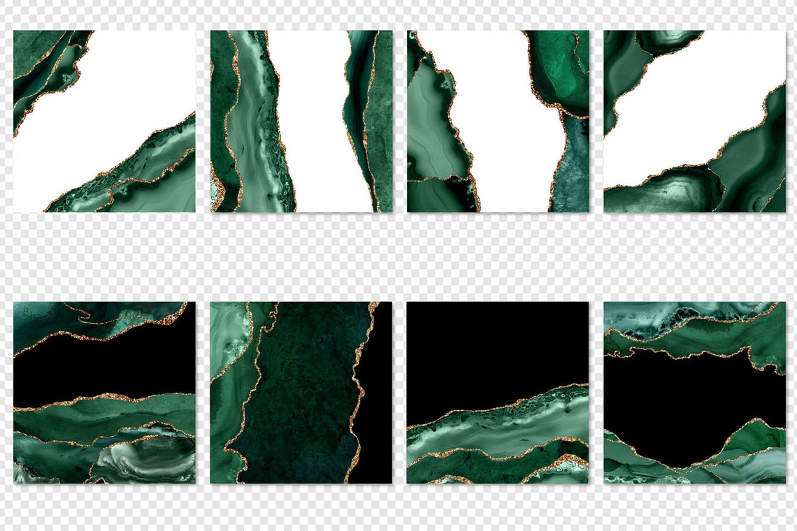 Emerald Green and Gold Agate Borders Digital Geode PNG | Etsy