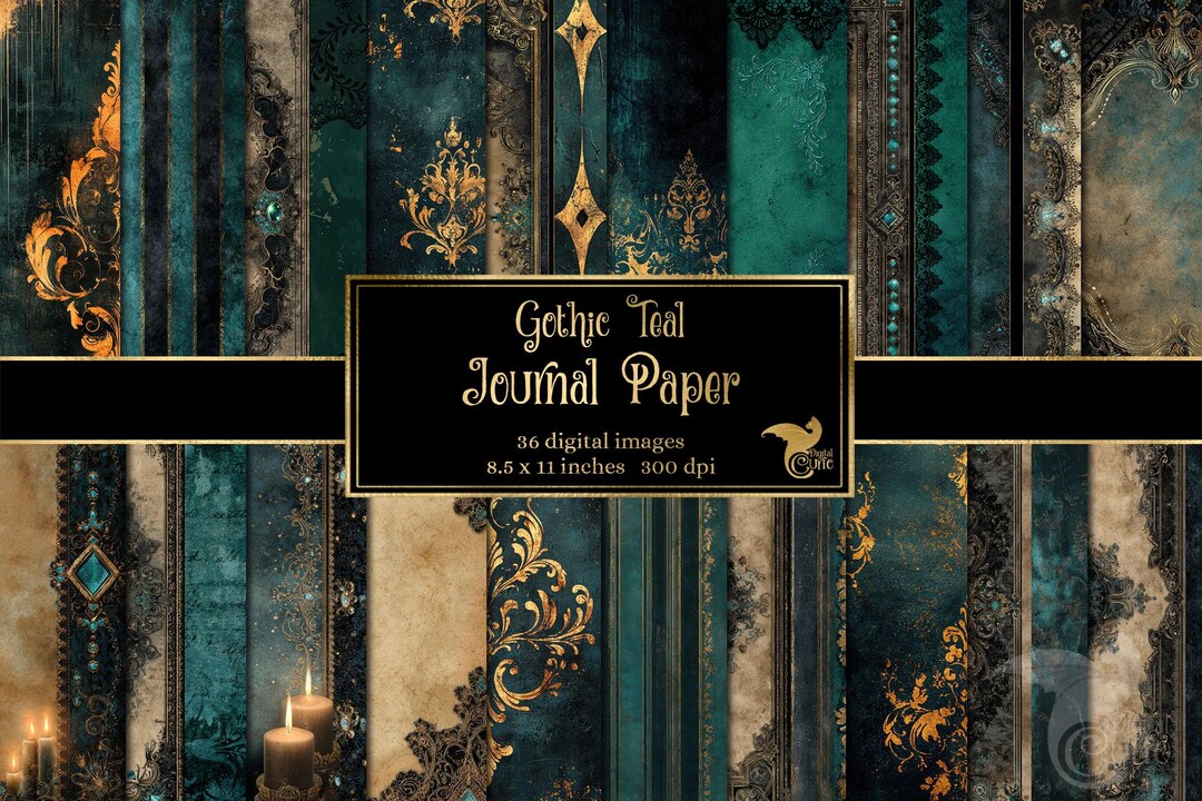 Teal Gothic Journal Paper, Dark Academia Printable, Vintage Gothic, 8 ...