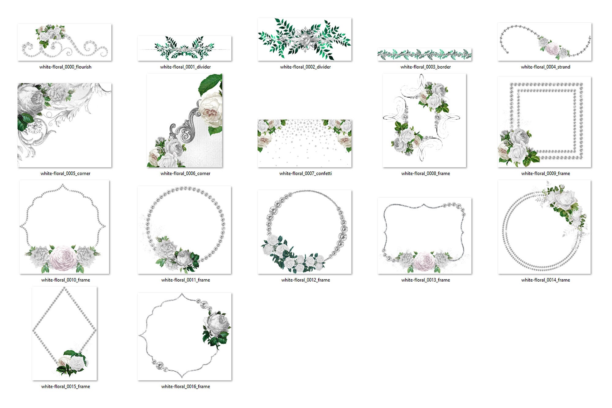White Diamond Floral Frames Clipart, Wedding Graphics (instant Download ...