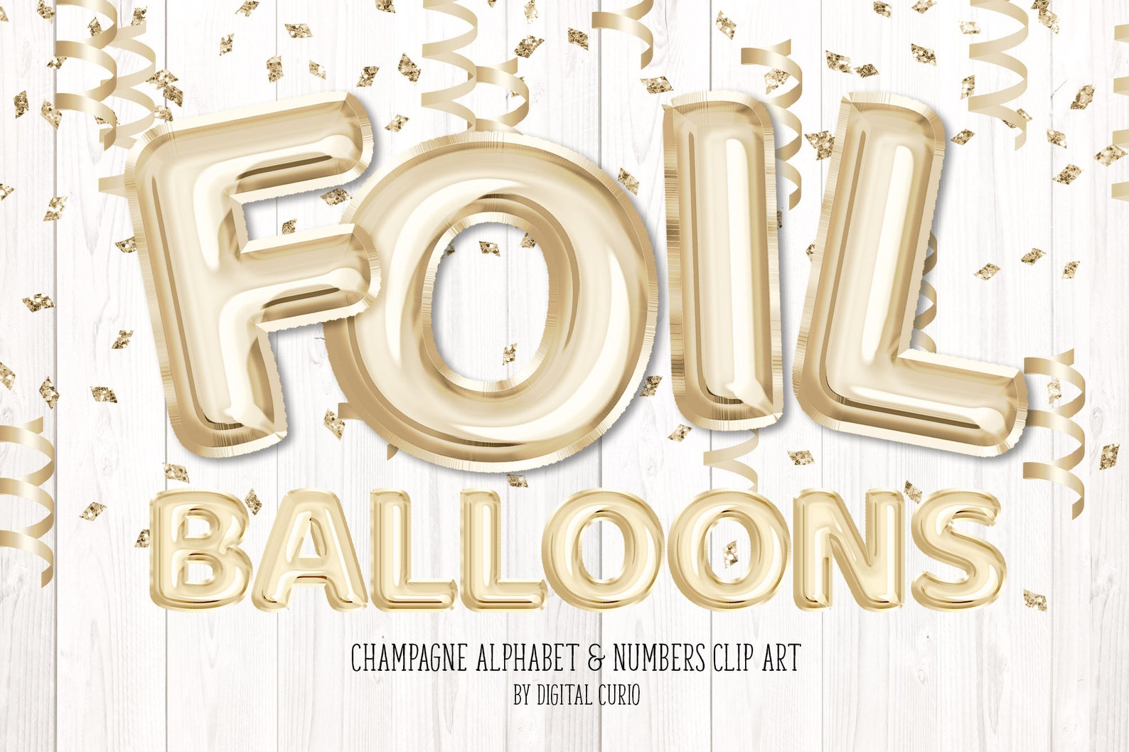 Champagne Foil Balloon Alphabet Clip Art – Party Graphics (digital ...