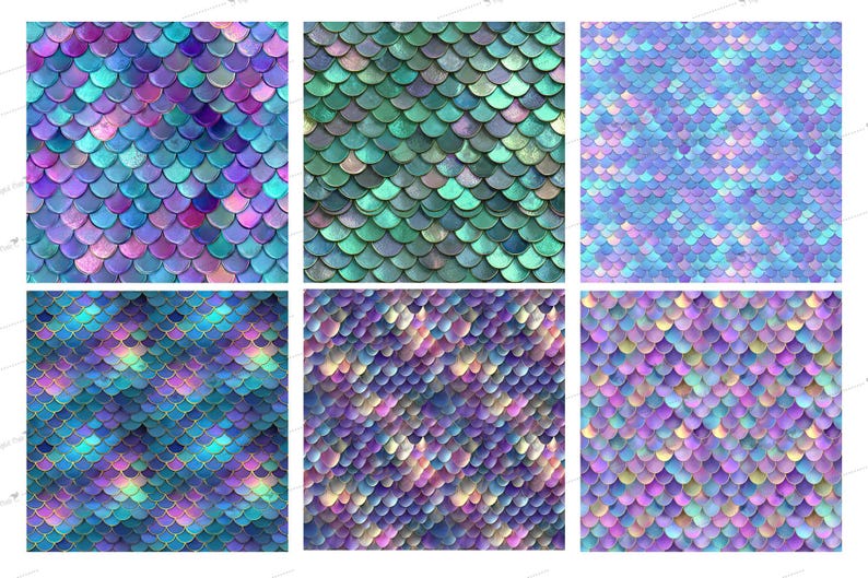 Shining Mermaid Scales Digital Paper, Seamless Scale Patterns (digital ...
