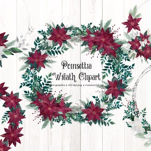 Poinsettia Wreath Clipart, Christmas Floral Wreath Clip Art in PNG ...