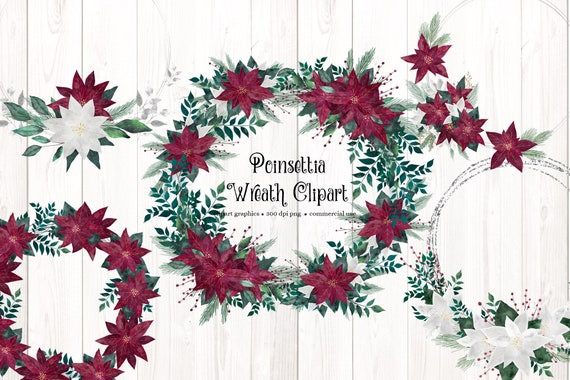 Poinsettia Wreath Clipart Christmas Floral Wreath Clip Art in - Etsy