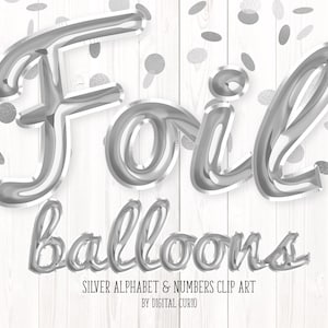 Silver Foil Balloon Script Alphabet Clip Art - Digital Instant Download ...