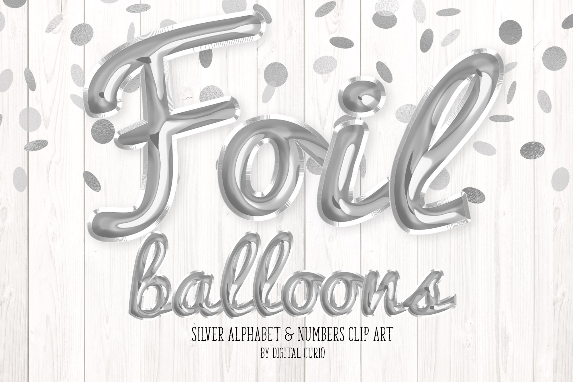 Silver Foil Balloon Script Alphabet Clip Art Digital Instant - Etsy