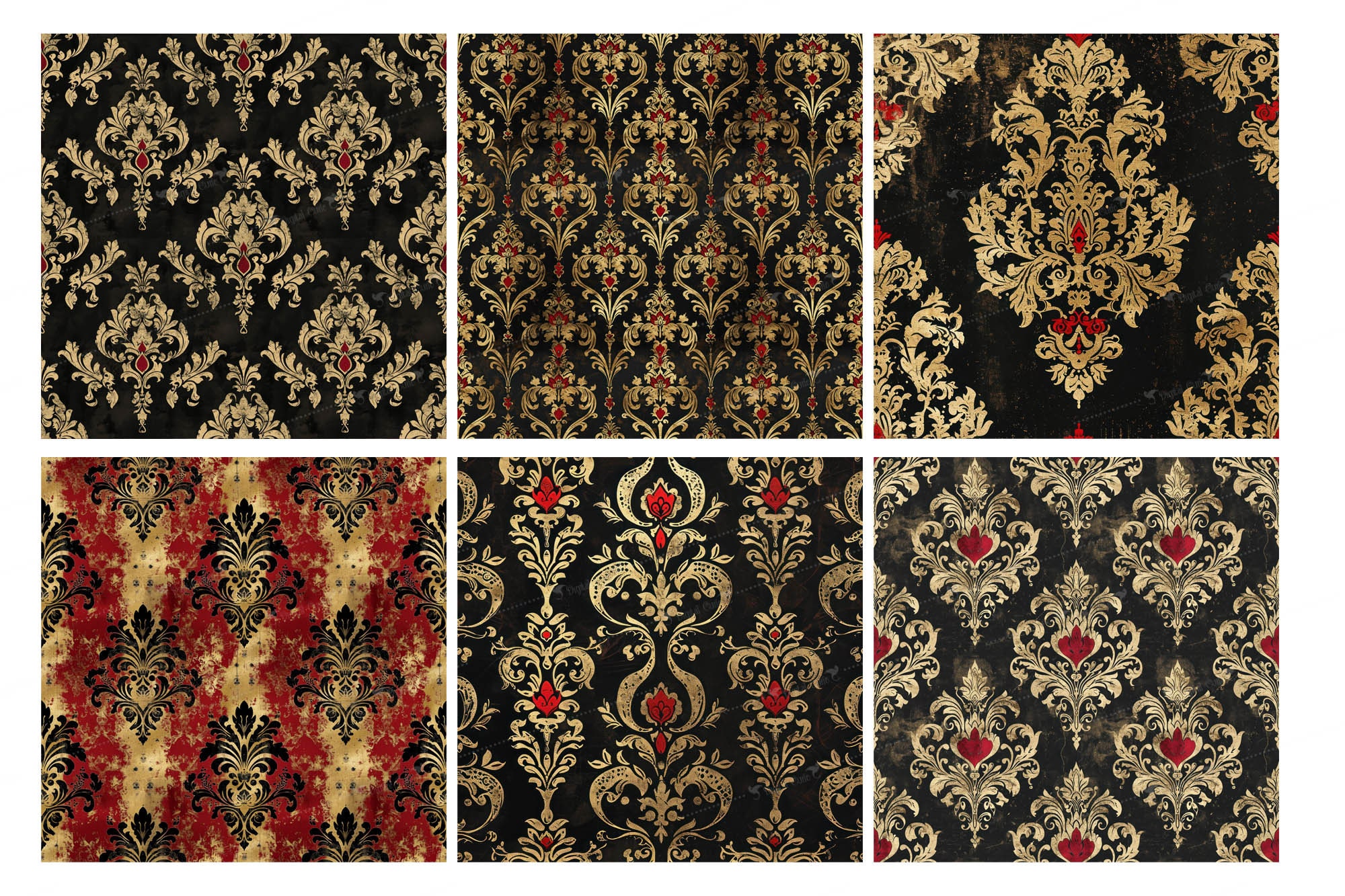 Distressed Royal Red and Gold Digital Paper - Seamless Printable ...