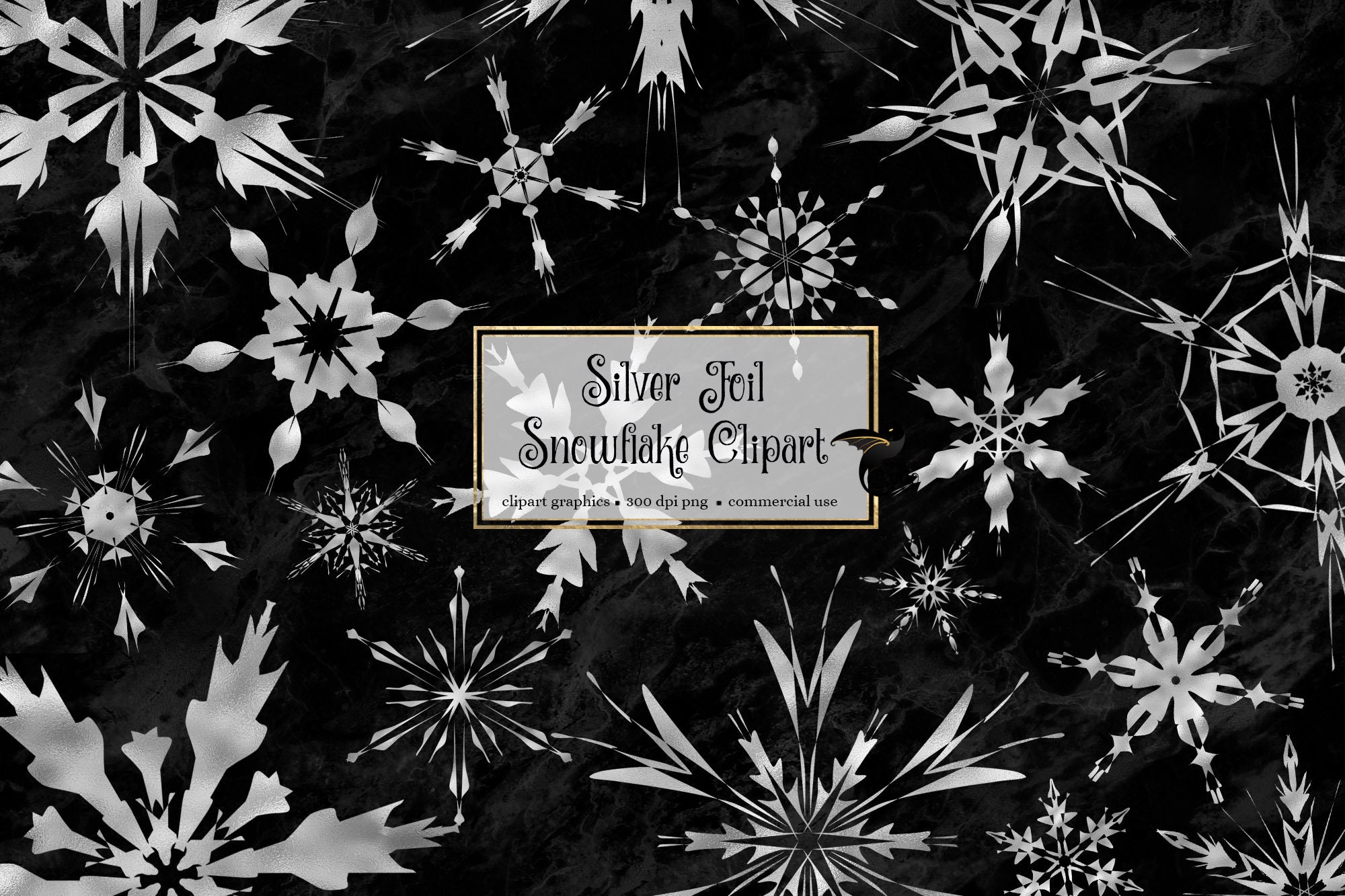 Silver Foil Snowflakes Clipart - Digital Graphics for Instant Download ...