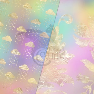 Golden Spring Digital Paper, Seamless Pastel Rainbow and Gold Floral ...