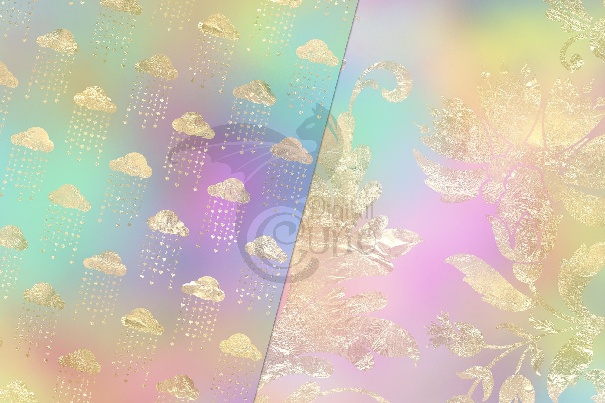 Golden Spring Digital Paper Seamless Pastel Rainbow and Gold - Etsy