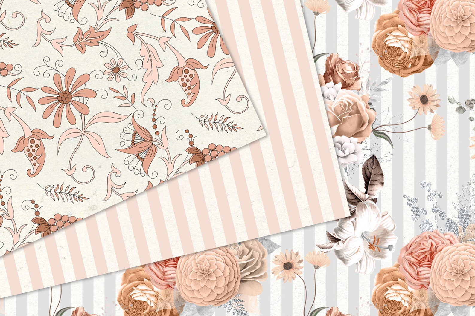 Peachy Floral Digital Paper Seamless Backgrounds With Peach | Etsy