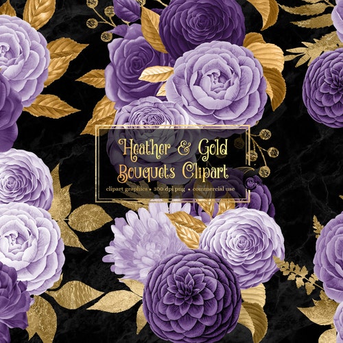 Navy and Gold Floral Bouquets Clipart Digital Instant - Etsy