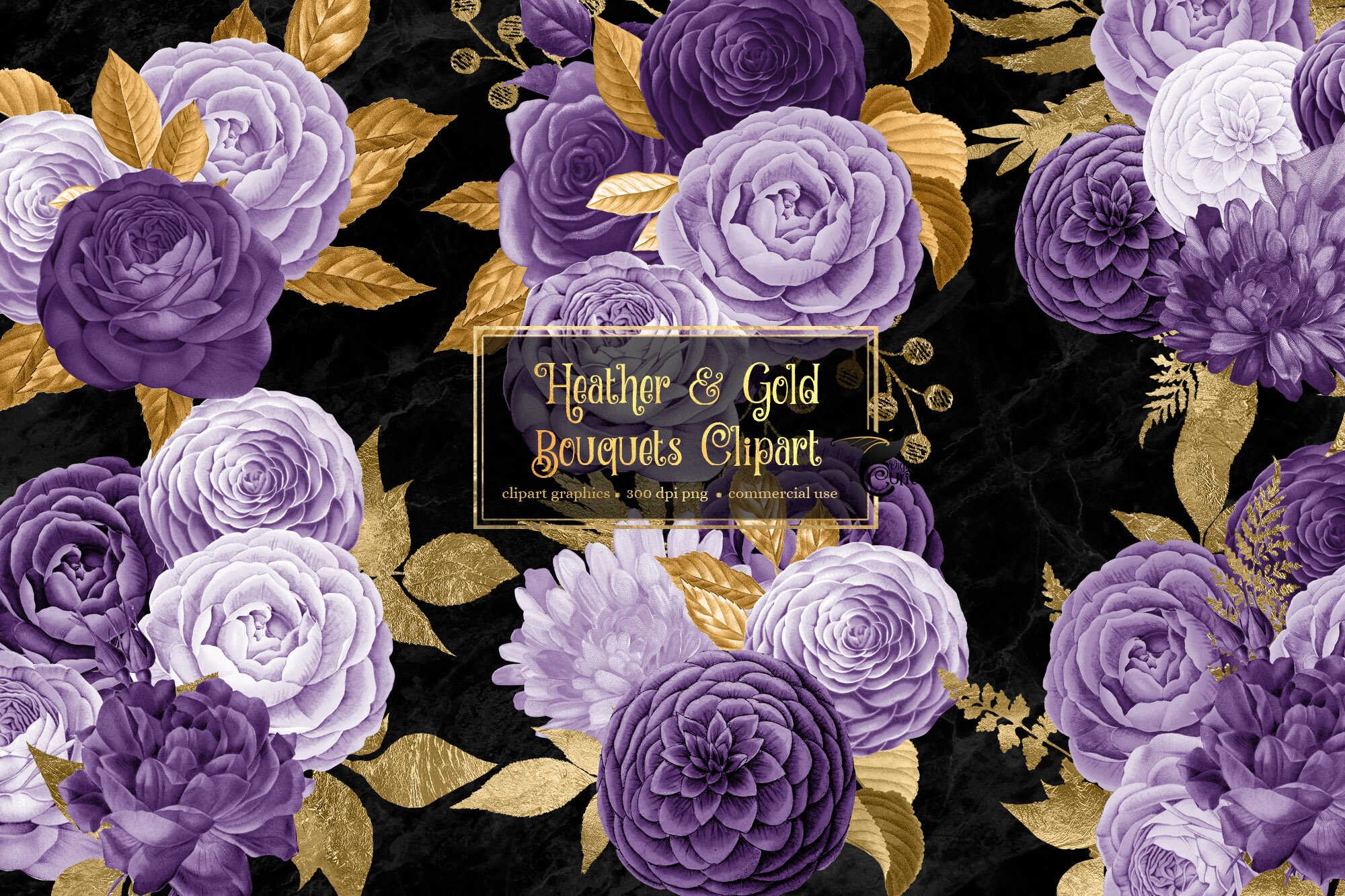 Heather and Gold Floral Bouquets Clipart Digital Instant - Etsy