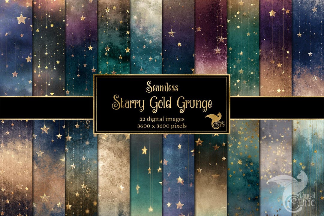 Starry Gold Grunge Digital Paper, Seamless Fantasy Texture (digital ...