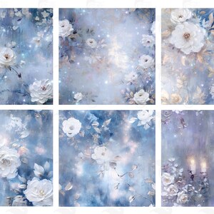 Fantasy Pale Blue Floral Digital Paper, Seamless Flower Printable Oil ...