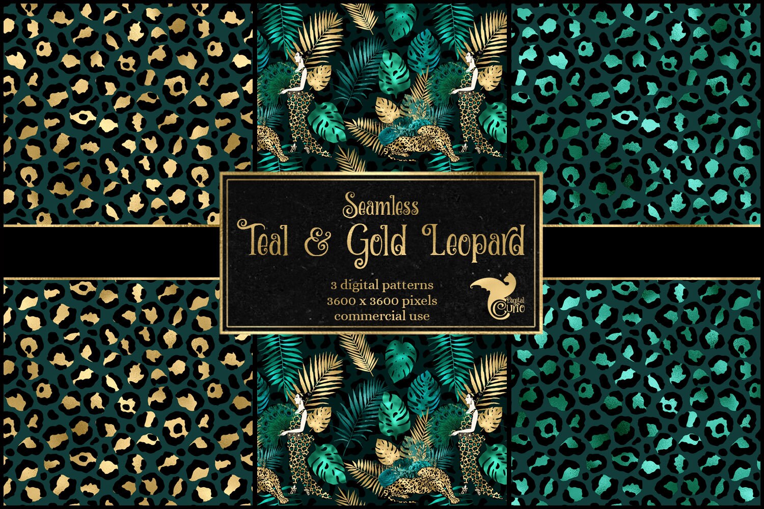 Teal and Gold Leopard Digital Paper Seamless Leopard Spot - Etsy UK