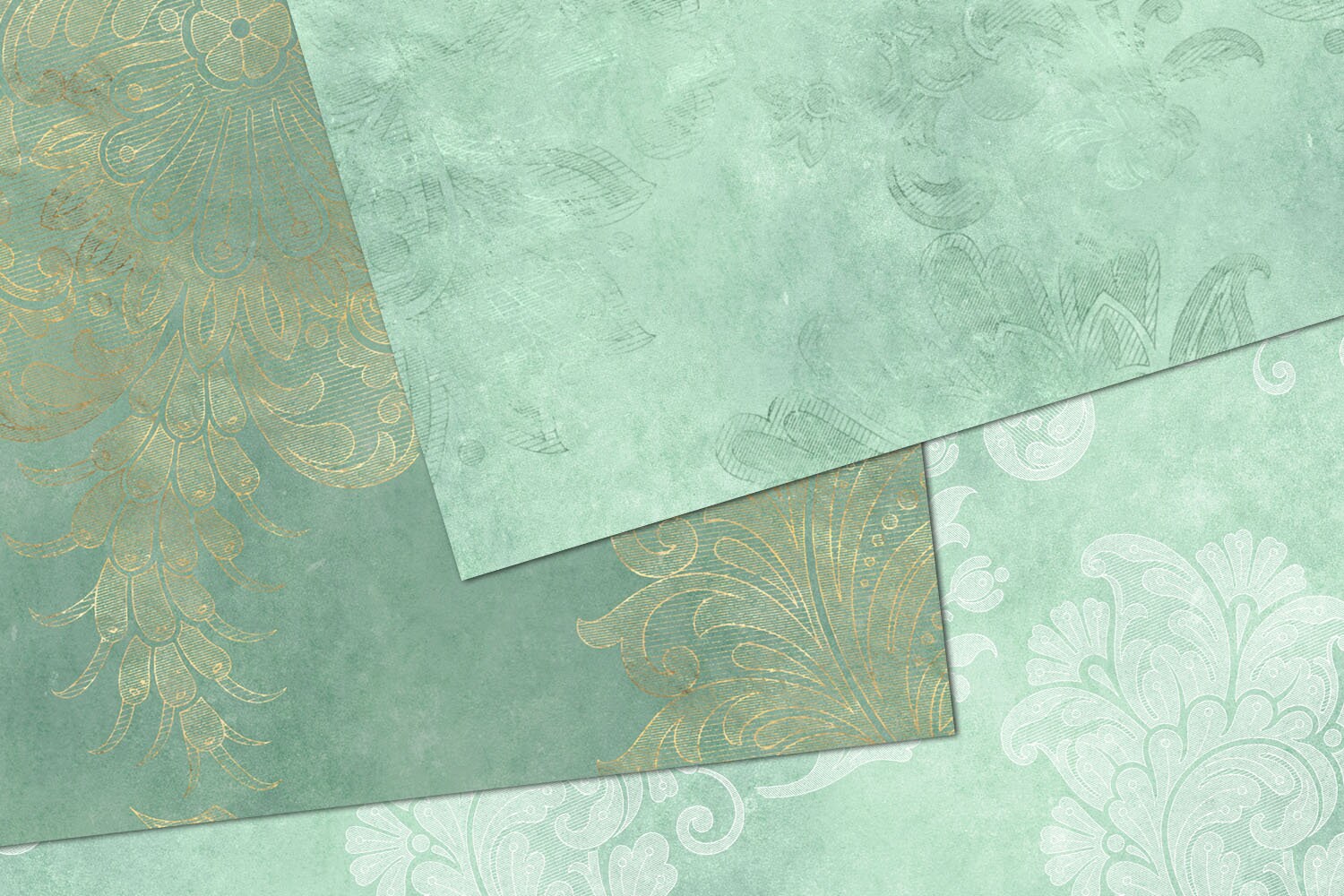 Mint Floral Velvet Digital Paper Seamless Patterns in Mint | Etsy