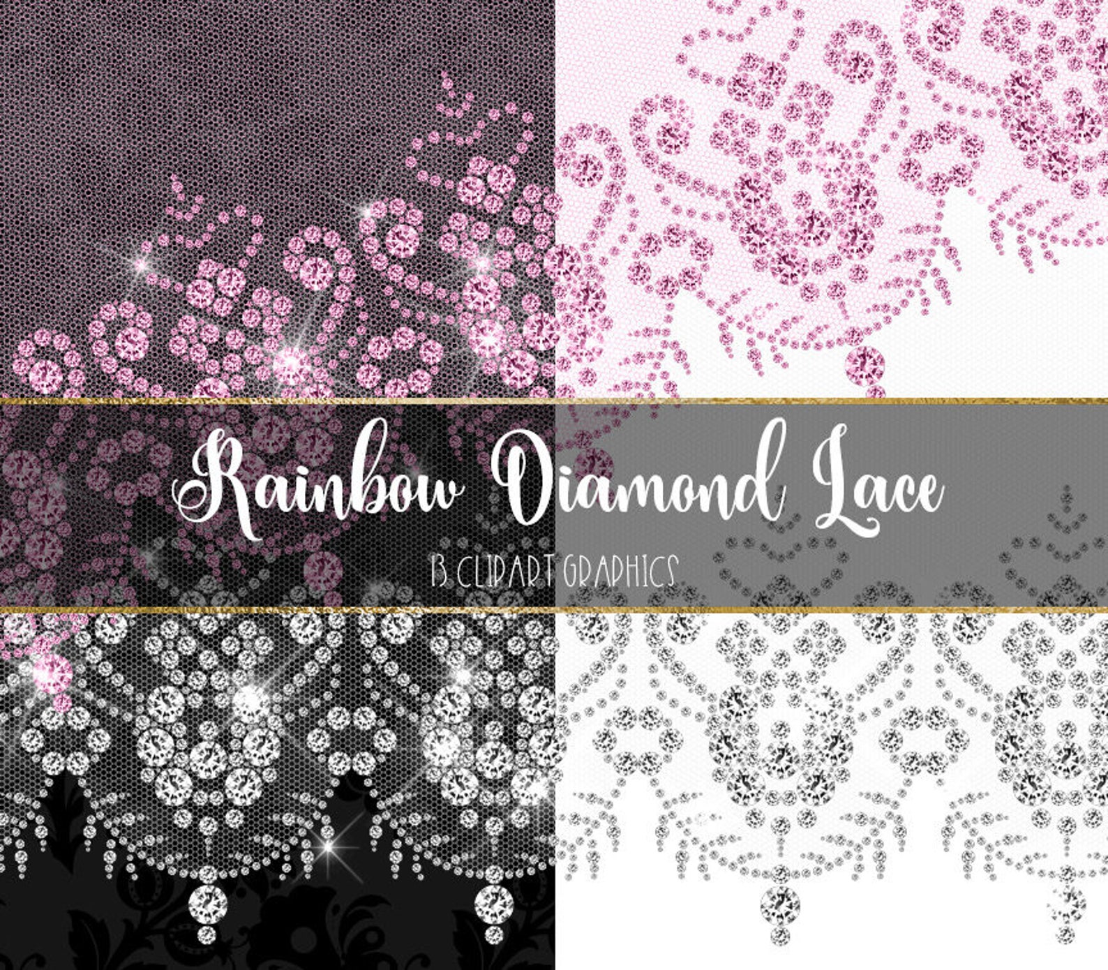 Rainbow Diamond Lace Clipart White Diamond Wedding Lace Clip - Etsy