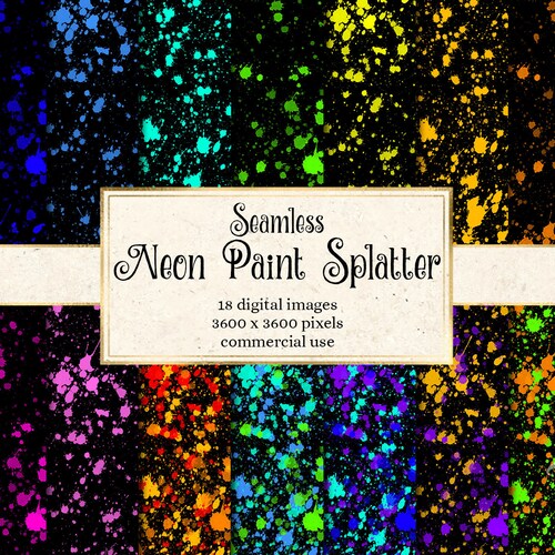 Neon Paint Splatters Digital Paper Seamless Paint Texture | Etsy