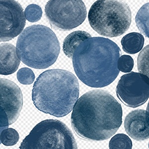 Navy Watercolor Circles Clipart, Watercolour Blobs in Navy Blue Paint ...