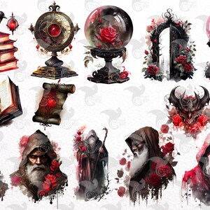 Watercolor Gothic Wizard Clipart - Dark Fantasy Watercolor Occult PNG ...