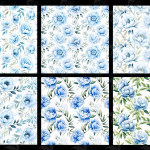Watercolor Blue Peony Digital Paper, Seamless Floral Textures (digital ...