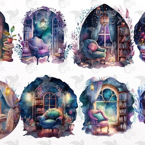 Watercolor Fantasy Reading Nooks Clipart - Galaxy Book Nooks, Home ...