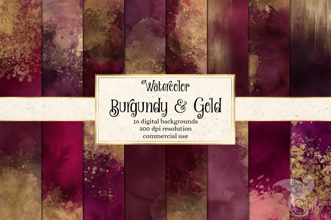 Watercolor Burgundy and Gold Backgrounds Watercolour Paint - Etsy