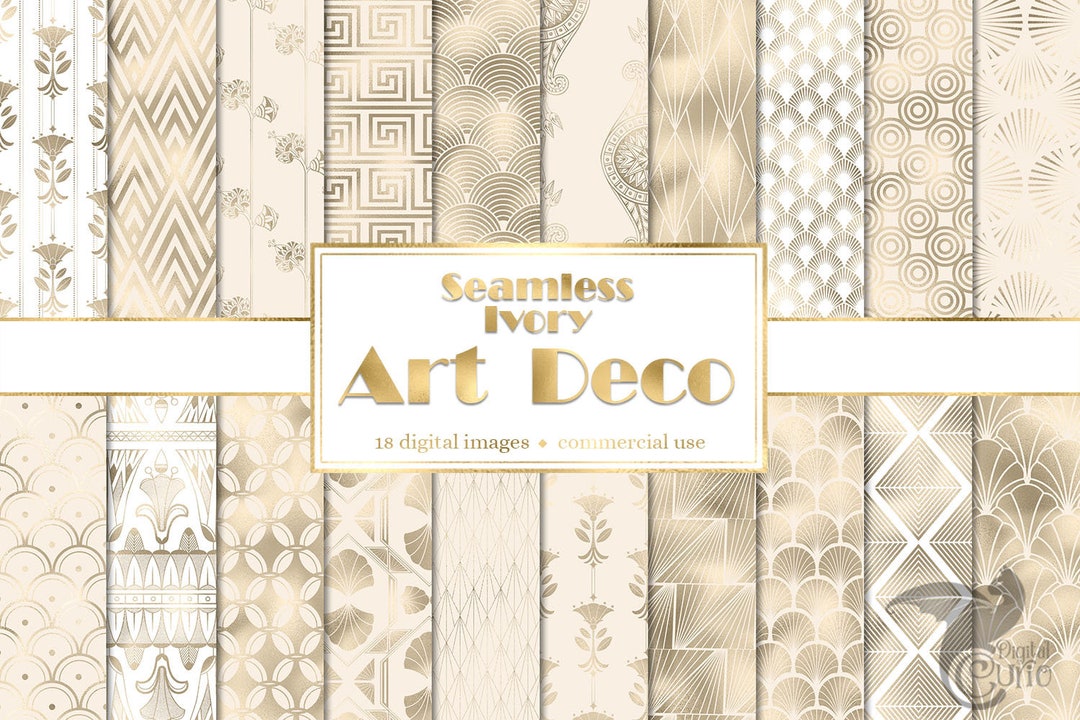 Ivory Art Deco Digital Paper, Seamless Geometric Patterns (instant ...