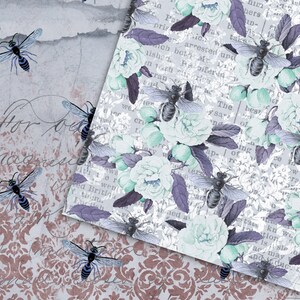 Entomology Ephemera Digital Paper, Rustic Textures With Vintage Bugs ...