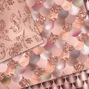 Rose Gold Mermaid Digital Paper, Mermaid Scales, Mermaid Glitter ...