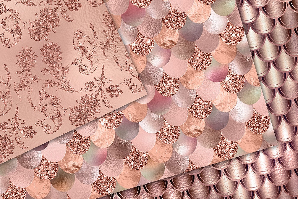Rose Gold Mermaid Digital Paper Mermaid Scales Mermaid | Etsy