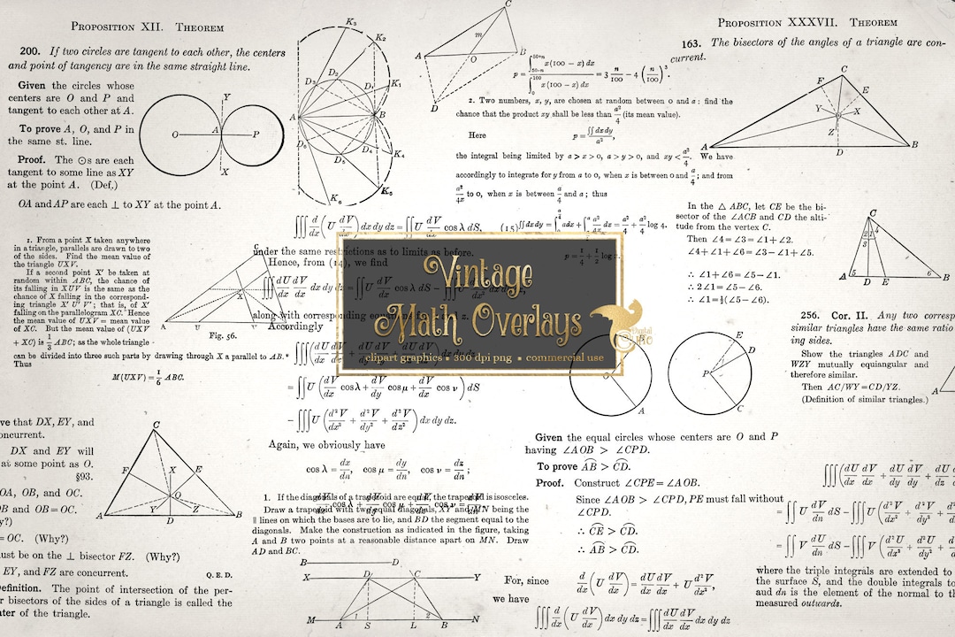 Vintage Math Graphics, Calculus Geometry Clip Art (PNG Digital Download ...