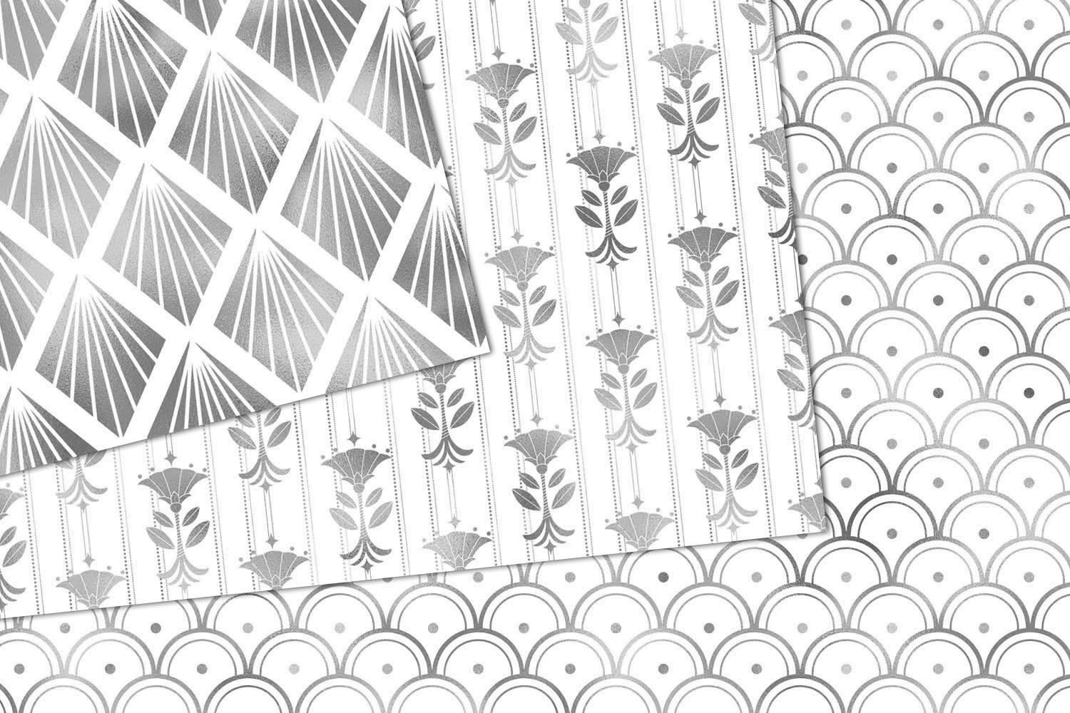 Art Deco Digital Paper, Silver Foil Shimmer, Seamless Patterns (digital ...