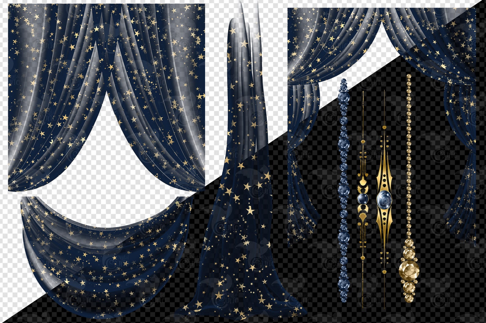 Starry Night Curtains Clipart Digital Curtain Backdrop Clip - Etsy