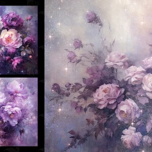 Starry Purple Floral Digital Paper, Celestial Digital Paper Fantasy ...