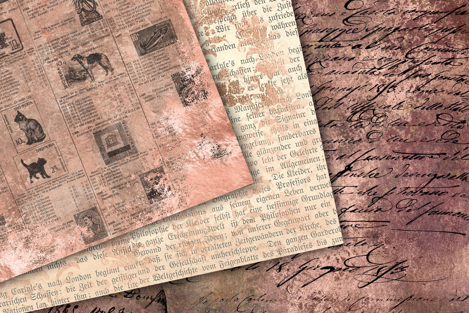 Rose Gold Ephemera Digital Paper Pack, Vintage Textures (digital ...