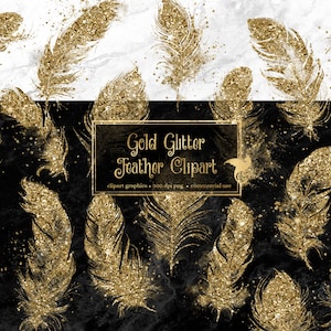 Gold Glitter Feathers Clipart, Digital Feather Clipart Illustrations ...