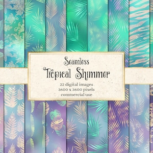 Tropical Shimmer Digital Paper, Seamless Green and Gold Fantasy ...
