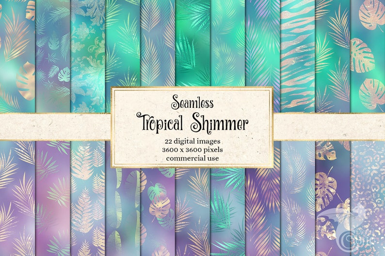Tropical Shimmer Digital Paper Seamless Green and Gold | Etsy