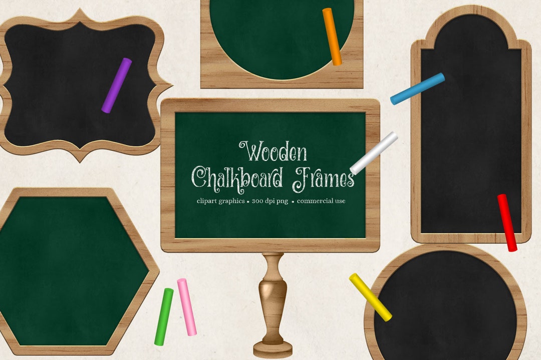 Wooden Chalkboard Frames Clipart – Back to School Graphics (PNG, JPEG ...