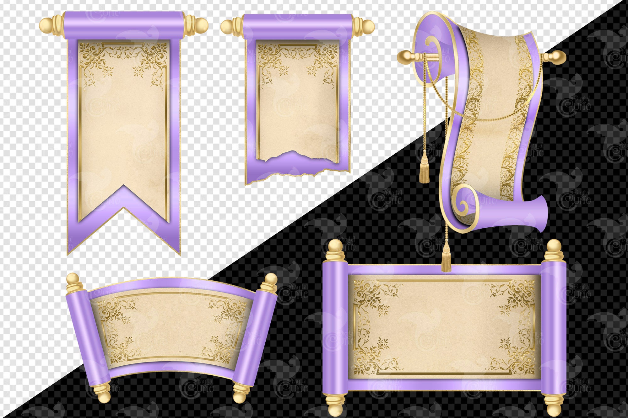 Lilac Scrolls Clipart Digital Tapestry Clip Art for Magic - Etsy