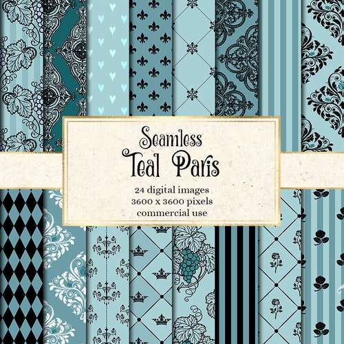 Blue Paris Digital Paper Seamless French Patterns With | Etsy
