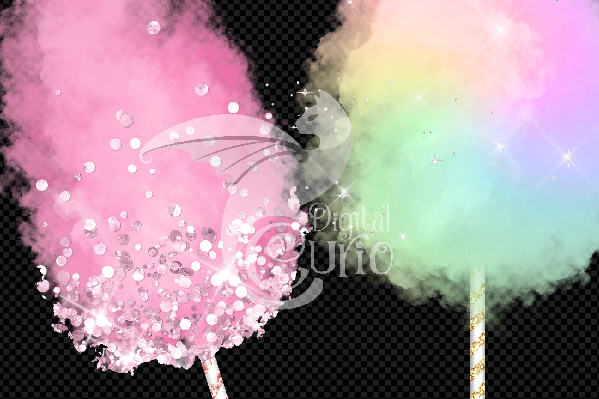 Watercolor Cotton Candy Clipart – Gold Glitter Graphics (digital ...